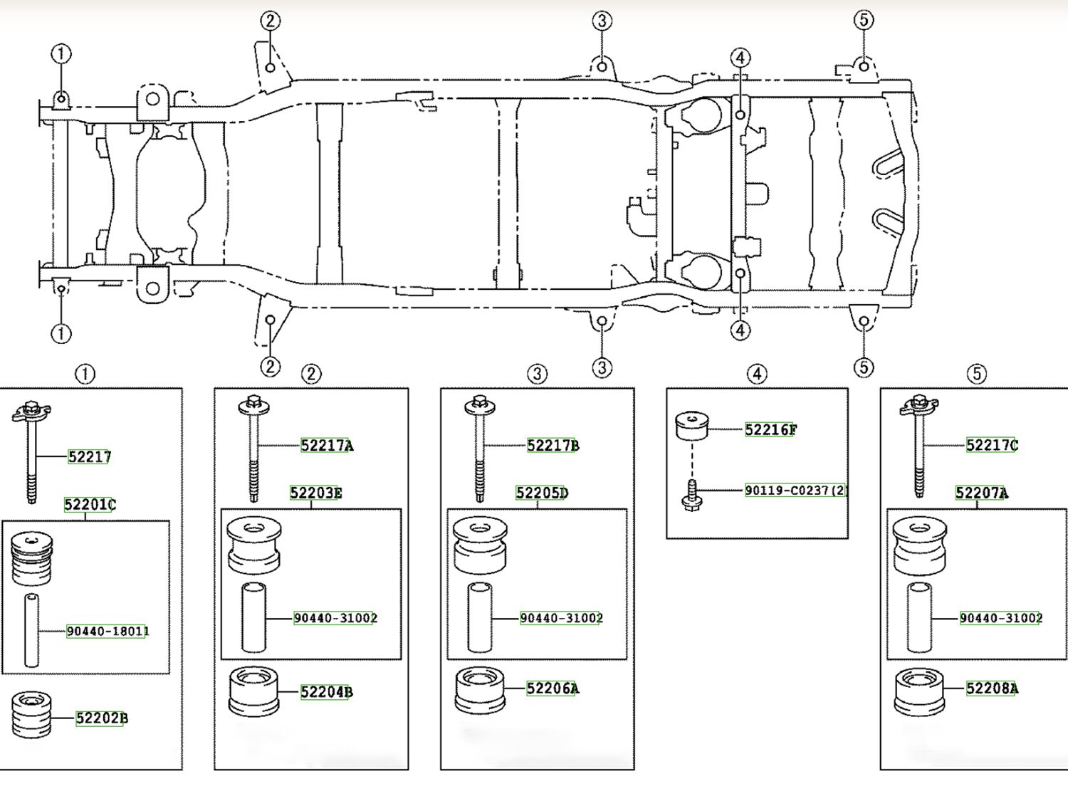 Lexus GX 470: Комплект подушек рамы GX 470 оригинал